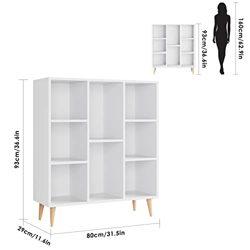 ITUSUT Floor Display Cabinet, Open Shelf Bookcase with Legs, 8 Cube Storage Organizer, Home Office Furniture Bookcase, Side Cabinet for Small Space, Bedroom, Living Room, Office