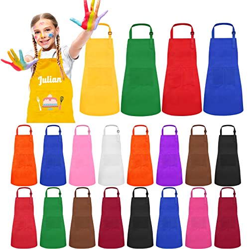 Ecoofor 24 Pieces 12 Colors Kid Aprons Set XL for 7-13 Age Children Chef Aprons Kids Painting for Kitchen Cooking Baking Painting