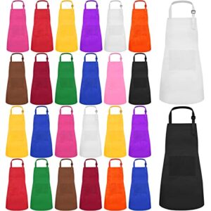 Ecoofor 24 Pieces 12 Colors Kid Aprons Set XL for 7-13 Age Children Chef Aprons Kids Painting for Kitchen Cooking Baking Painting