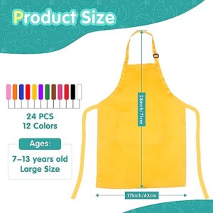 Ecoofor 24 Pieces 12 Colors Kid Aprons Set XL for 7-13 Age Children Chef Aprons Kids Painting for Kitchen Cooking Baking Painting