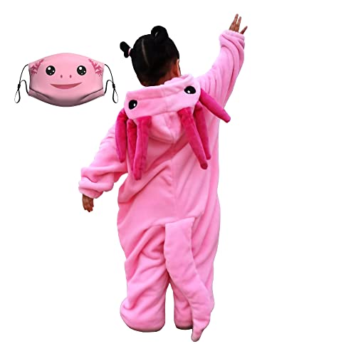 Cute Axolotl Unisex Child Axolotl Animal One-Piece Cosplay Plush Onesie Costume Large （No mask）, Pink