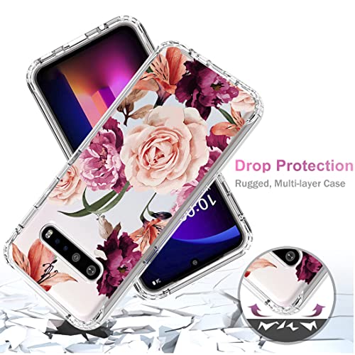 Vavies Case for LG V60 ThinQ 5G Case/LG V60/LM-V600 Case with Tempered Glass Screen Protector, Full Body Clear Flexible with Floral Design Protection Phone Cover Cases for LG V60 (Purple Flower)