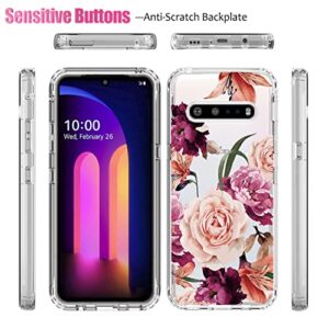 Vavies Case for LG V60 ThinQ 5G Case/LG V60/LM-V600 Case with Tempered Glass Screen Protector, Full Body Clear Flexible with Floral Design Protection Phone Cover Cases for LG V60 (Purple Flower)