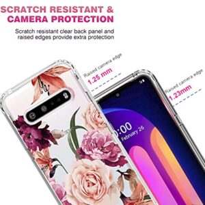 Vavies Case for LG V60 ThinQ 5G Case/LG V60/LM-V600 Case with Tempered Glass Screen Protector, Full Body Clear Flexible with Floral Design Protection Phone Cover Cases for LG V60 (Purple Flower)