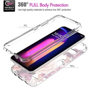 Vavies Case for LG V60 ThinQ 5G Case/LG V60/LM-V600 Case with Tempered Glass Screen Protector, Full Body Clear Flexible with Floral Design Protection Phone Cover Cases for LG V60 (Purple Flower)