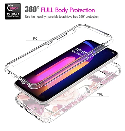 Vavies Case for LG V60 ThinQ 5G Case/LG V60/LM-V600 Case with Tempered Glass Screen Protector, Full Body Clear Flexible with Floral Design Protection Phone Cover Cases for LG V60 (Purple Flower)