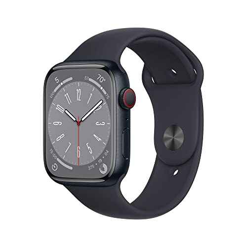 Apple Watch Series 8 [GPS + Cellular 45mm] Smart Watch w/Midnight Aluminum Case with Midnight Sport Band - M/L. Fitness Tracker, Blood Oxygen & ECG Apps, Always-On Retina Display, Water Resistant