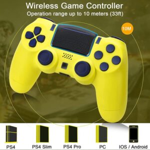 YU33 Wireless Controller for PS4 Controller, Replacement for Playstation 4 Controller,Dual Vibration Pa4 Game Gamepad Joystick Remote Controller for PS4/Slim/Pro/PC,with Motion Control,Audio Yellow