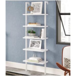 karl home ladder shelf 5 tier wall mounted bookcase with metal frame, open design shelves for living room, bedroom, home, office, white (23.62" l x 11.81" w x 70.87" h)