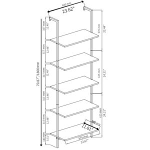 Karl home Ladder Shelf 5 Tier Wall Mounted Bookcase with Metal Frame, Open Design Shelves for Living Room, Bedroom, Home, Office, White (23.62" L x 11.81" W x 70.87" H)