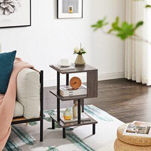 VECELO Side Table for Living Room S-Shaped Endtable with Storage Shelf, Easy Assembly, Set of 1, Rustic Brown