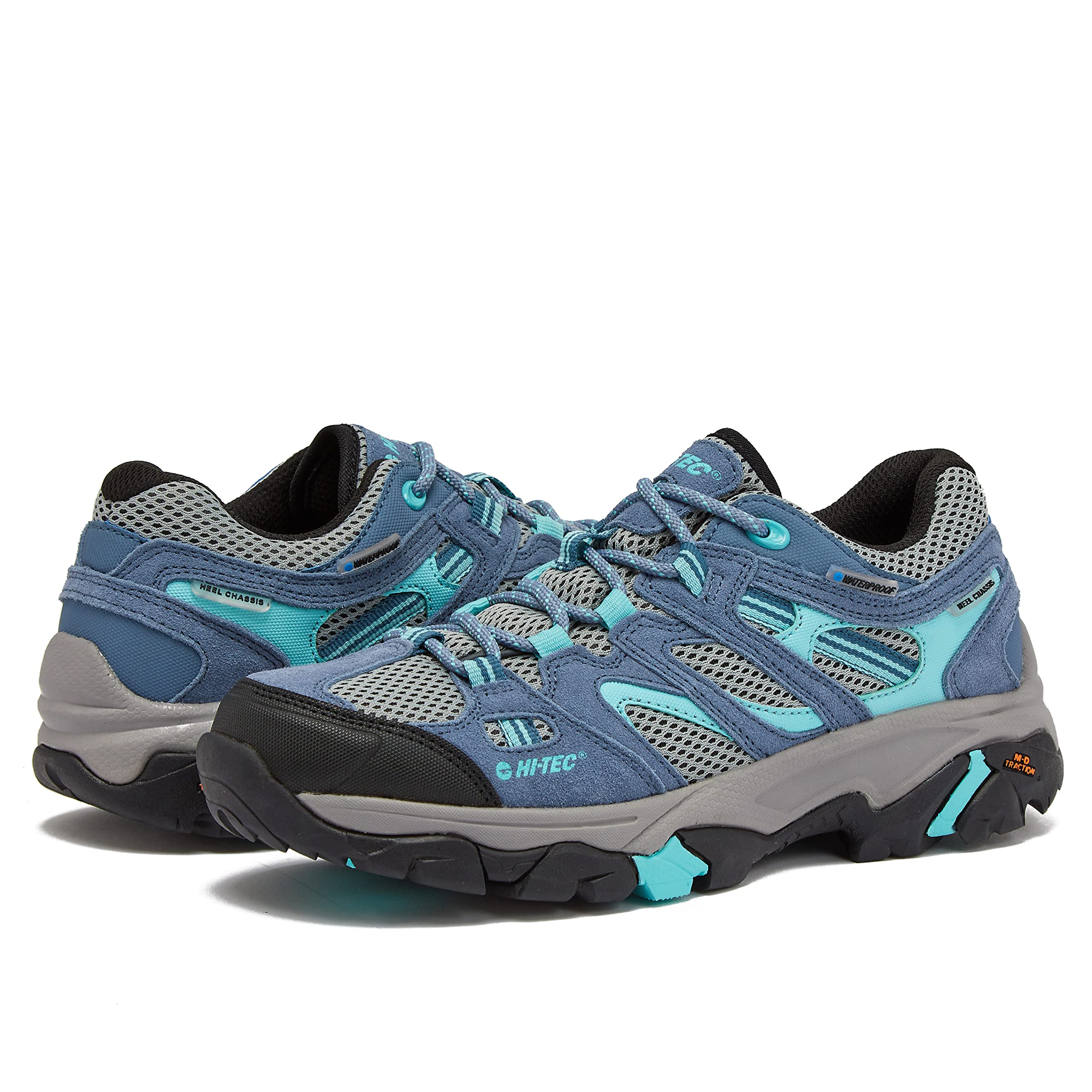 HI-TEC Apex Lite Low WP Waterproof Hiking Shoes for Women, Lightweight Breathable Outdoor Trekking and Trail Shoes - Light Blue/Medium Grey/Light Blue, 7 Medium