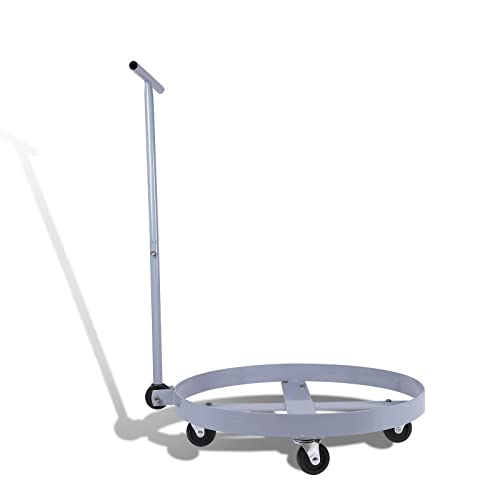 Wefrib 55 Gallon Drum Dolly 1000 Pound Drum Cart Multi Purpos Barrel Dolly Cart with Ajustable Handle Steel Frame Dolly with 4 Swivel Casters Wheel Non Tipping Hand Truck Capacity Dollies(Grey)