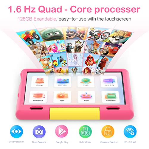 Coolfan Kids Tablet 10 inch Tablet 1080P HD 2GB RAM+32GB ROM with Dual Camera Android 10.0 Parental Control Learning Tablet Adjustable Kid-Proof Case (Pink)