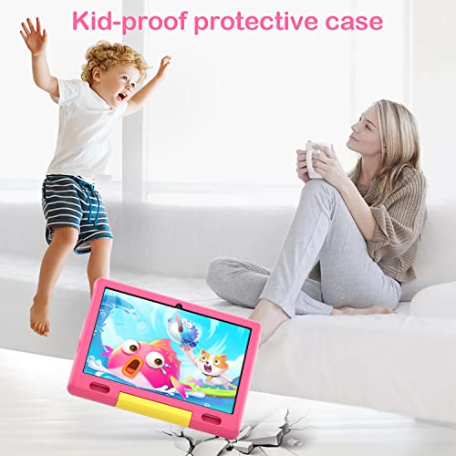 Coolfan Kids Tablet 10 inch Tablet 1080P HD 2GB RAM+32GB ROM with Dual Camera Android 10.0 Parental Control Learning Tablet Adjustable Kid-Proof Case (Pink)