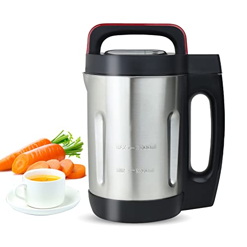 bathivy Soup Maker, Automatical Multi-Function Fresh Soup and Smoothie Make Machine | 2 Liters, 6 Functions, Stainless Steel, LED Display | Blend, Smooth, Chunky, Compote, Pre-heat, Clean (Red)