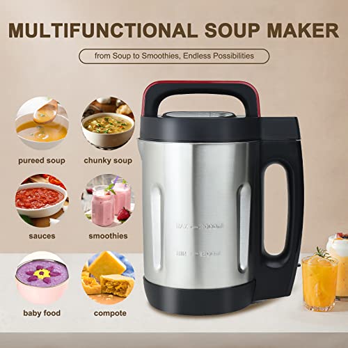 bathivy Soup Maker, Automatical Multi-Function Fresh Soup and Smoothie Make Machine | 2 Liters, 6 Functions, Stainless Steel, LED Display | Blend, Smooth, Chunky, Compote, Pre-heat, Clean (Red)