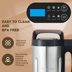 bathivy Soup Maker, Automatical Multi-Function Fresh Soup and Smoothie Make Machine | 2 Liters, 6 Functions, Stainless Steel, LED Display | Blend, Smooth, Chunky, Compote, Pre-heat, Clean (Red)