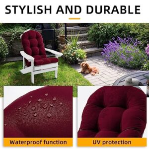 FILUXE Adirondack & Rocking Chair Cushion, High Back Patio Cushions - Waterproof Solid Tufted Pillow, Indoor/Outdoor Pads with Ties, Fade-Resistant & Seasonal All Weather Replacement (Plum Red, 1)