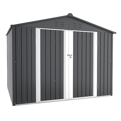 Patiomore 6×8 FT Outdoor Storage Shed Tool House Garden Lawn Steel Walk-in Shed (Grey) 6x8 FT