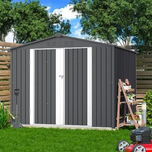 Patiomore 6×8 FT Outdoor Storage Shed Tool House Garden Lawn Steel Walk-in Shed (Grey) 6x8 FT