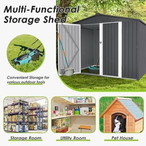 Patiomore 6×8 FT Outdoor Storage Shed Tool House Garden Lawn Steel Walk-in Shed (Grey) 6x8 FT