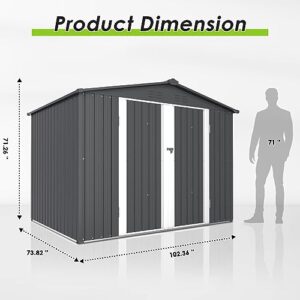 Patiomore 6×8 FT Outdoor Storage Shed Tool House Garden Lawn Steel Walk-in Shed (Grey) 6x8 FT