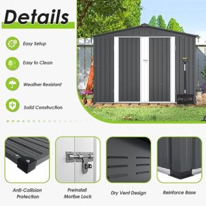 Patiomore 6×8 FT Outdoor Storage Shed Tool House Garden Lawn Steel Walk-in Shed (Grey) 6x8 FT