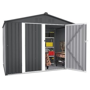 Patiomore 6×8 FT Outdoor Storage Shed Tool House Garden Lawn Steel Walk-in Shed (Grey) 6x8 FT