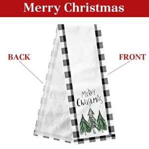 Jbralid Merry Christmas Trees Table Runner 72 Inch Xmas Winter Holiday Black and White Buffalo Plaid Table Cloth Decorations for Home Dining Room Party Decor