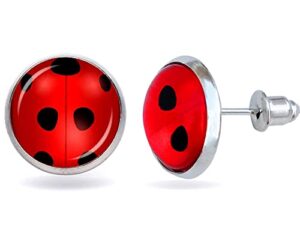 red ladybird girl’s earring studs black spots silver bug earrings for halloween christmas birthday cosplay gifts