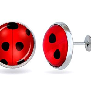 Red Ladybird Girl’s Earring Studs Black Spots Silver Bug Earrings for Halloween Christmas Birthday Cosplay Gifts