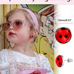 Red Ladybird Girl’s Earring Studs Black Spots Silver Bug Earrings for Halloween Christmas Birthday Cosplay Gifts