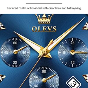 OLEVS Men Watches Big Face Watch for Men Gold and Silver Luxury Blue Watches Mens Analog Quartz Fashion Stainless Steel Watches Roman Numerals Watches Day Date Dress Men Wristwatches