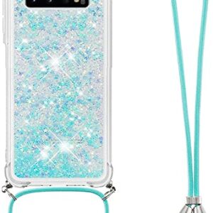 HOUSON for Samsung Galaxy S10 5G Case, Moving Liquid Holographic Sparkle Glitter Case with Crossbody Lanyard Strap, Girls Women Bling Diamond Ring Slim Protective Case for Galaxy S10 5G Blue