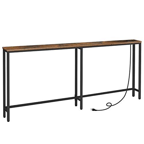 HOOBRO 5.9" Skinny Console Table with Charging Station, 70.9" Narrow Sofa Table with Power Outlets, Long Behind Couch Table, Slim Entryway Table for Hallway, Living Room, Rustic Brown BF185UXG01