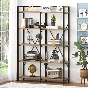 bon augure bookshelf, industrial large etagere bookcase for living room and bedroom, farmhouse 5 tier book shelves for office, rustic wood metal shelving unit (vintage oak, 43.31 inch wide)