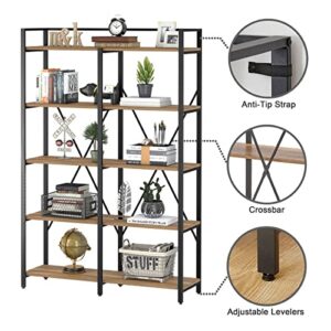 BON AUGURE Bookshelf, Industrial Large Etagere Bookcase for Living Room and Bedroom, Farmhouse 5 Tier Book Shelves for Office, Rustic Wood Metal Shelving Unit (Vintage Oak, 43.31 inch Wide)