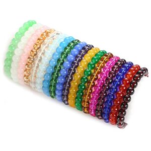 Jewdreamer 18Pcs 8mm Beaded Stretch Bracelet Handmade Glass Bracelet for Women Mens Multicolor Crystal Round Beads Bracelet Elastic Bead Bracelets Jewelry