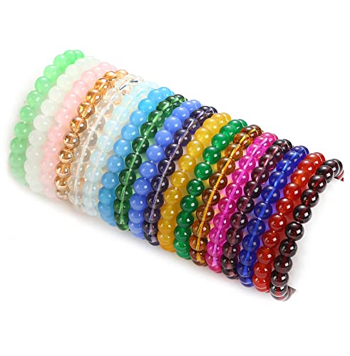 Jewdreamer 18Pcs 8mm Beaded Stretch Bracelet Handmade Glass Bracelet for Women Mens Multicolor Crystal Round Beads Bracelet Elastic Bead Bracelets Jewelry