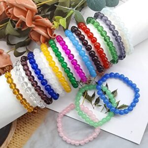 Jewdreamer 18Pcs 8mm Beaded Stretch Bracelet Handmade Glass Bracelet for Women Mens Multicolor Crystal Round Beads Bracelet Elastic Bead Bracelets Jewelry