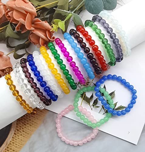 Jewdreamer 18Pcs 8mm Beaded Stretch Bracelet Handmade Glass Bracelet for Women Mens Multicolor Crystal Round Beads Bracelet Elastic Bead Bracelets Jewelry