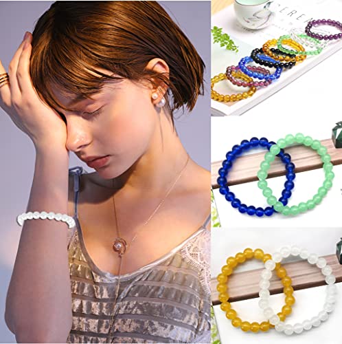 Jewdreamer 18Pcs 8mm Beaded Stretch Bracelet Handmade Glass Bracelet for Women Mens Multicolor Crystal Round Beads Bracelet Elastic Bead Bracelets Jewelry