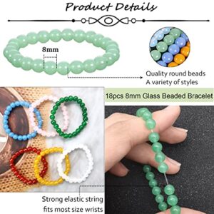 Jewdreamer 18Pcs 8mm Beaded Stretch Bracelet Handmade Glass Bracelet for Women Mens Multicolor Crystal Round Beads Bracelet Elastic Bead Bracelets Jewelry