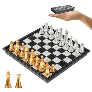 mini chess set - vikutu 5.11 inch small portable travel chess set - magnetic chess board set - super fun for party travel family game 2 players