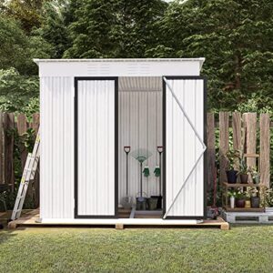 wtravel 6 x 4 ft outdoor storage shed steel tool storage shed with lock metal garden shed for backyard, patio, lawn (6 x 4 ft, white)