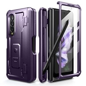 Dexnor Shielder Series Case for Samsung Galaxy Z Fold 3(2021), Military-Grade Full-Body Shockproof Rugged Bumper Case Cover with Built-in Screen Protector & Kickstand & S Pen Slot,Phantom Pruple