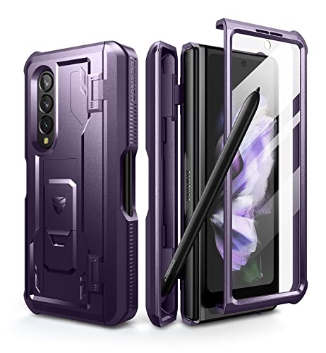 Dexnor Shielder Series Case for Samsung Galaxy Z Fold 3(2021), Military-Grade Full-Body Shockproof Rugged Bumper Case Cover with Built-in Screen Protector & Kickstand & S Pen Slot,Phantom Pruple