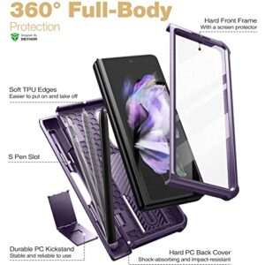 Dexnor Shielder Series Case for Samsung Galaxy Z Fold 3(2021), Military-Grade Full-Body Shockproof Rugged Bumper Case Cover with Built-in Screen Protector & Kickstand & S Pen Slot,Phantom Pruple