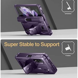 Dexnor Shielder Series Case for Samsung Galaxy Z Fold 3(2021), Military-Grade Full-Body Shockproof Rugged Bumper Case Cover with Built-in Screen Protector & Kickstand & S Pen Slot,Phantom Pruple